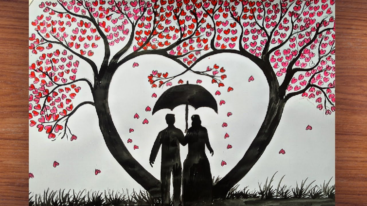 A Beautiful Couple Under Love Tree Drawing || Valentine Day || Trick ...