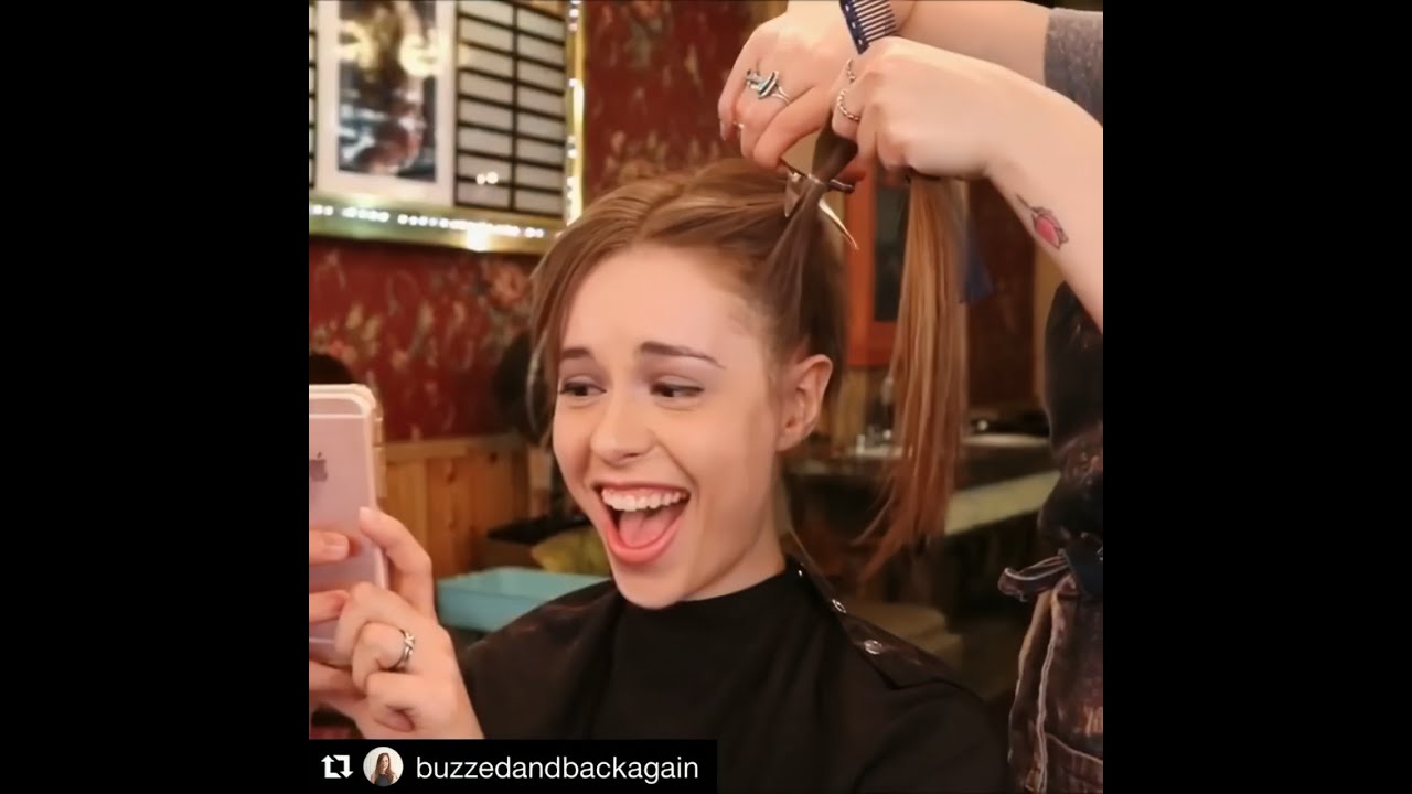 Long-haired redhead gets a buzzcut in a salon (HD remaster) - YouTube
