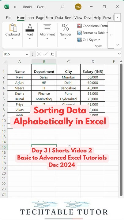 Sorting Data Alphabetically in Excel 📂 | Day 3, Video 2 #excel #excelshorts #exceltricks - YouTube