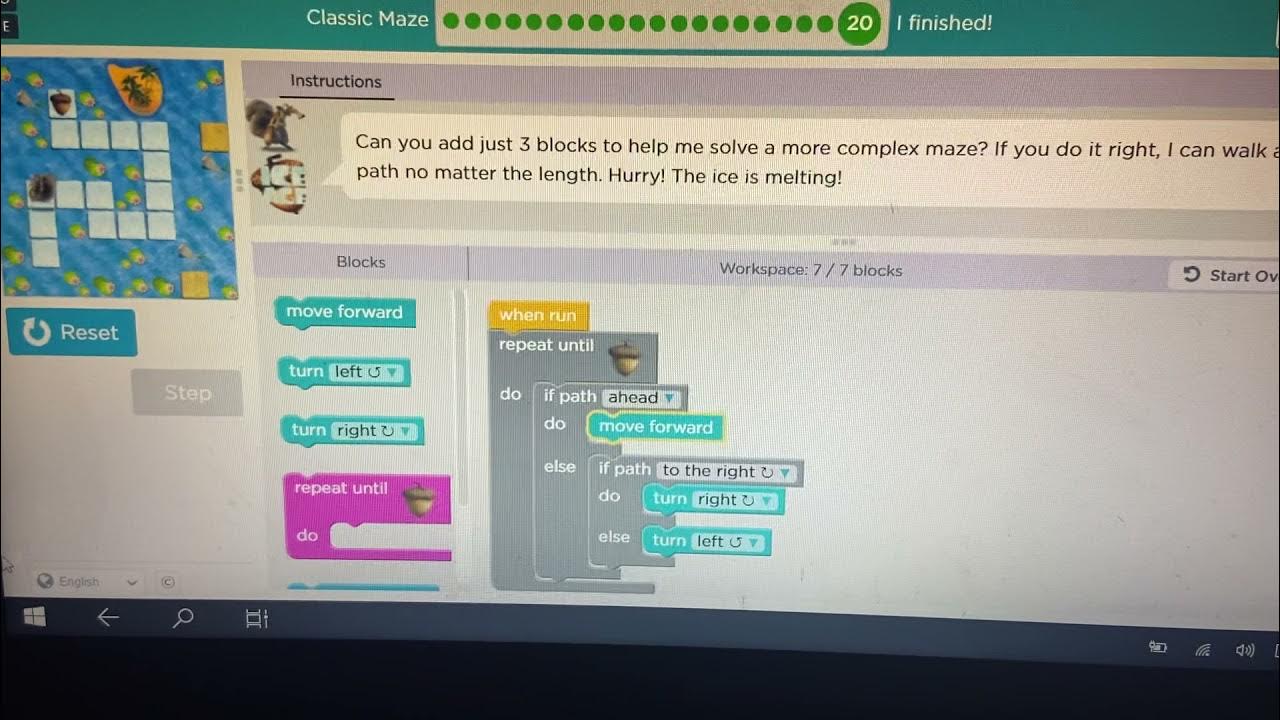 Code.org Classic Maze Puzzle 20 - YouTube