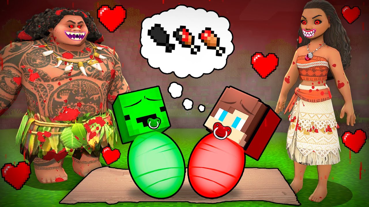 JJ and Mikey Adopted By SCARY MAUI.EXE and MOANA.EXE in Minecraft - Maizen - YouTube