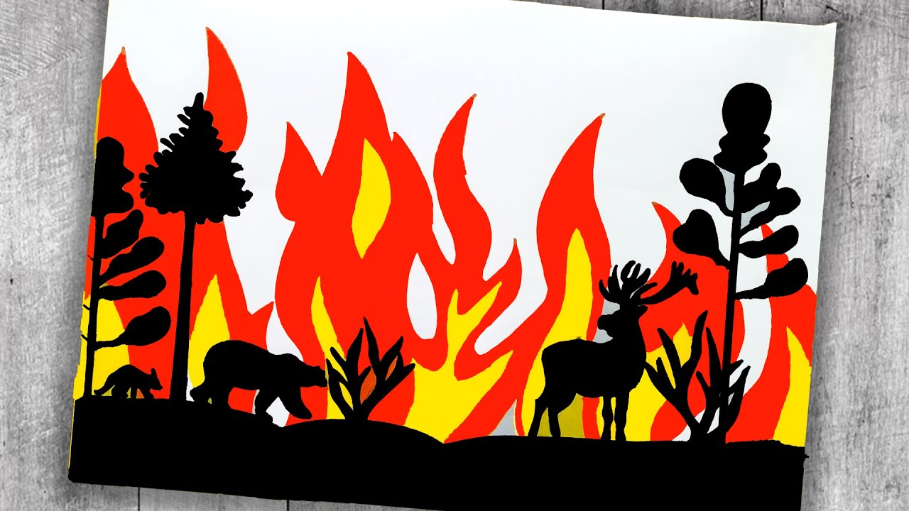 How to Draw Forest Fire | Easy Burning Forest Drawing | Step by Step ...