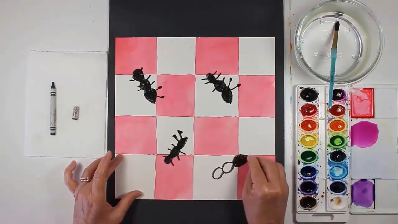 How to Draw and Paint Picnic Ants on a Checkered Tablecloth Step-By ...