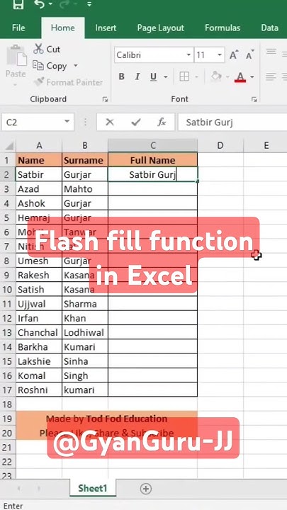Flash fill function in Excel. #shorts #exceltricks #exceltips #exceltutorial #excel #flash - YouTube