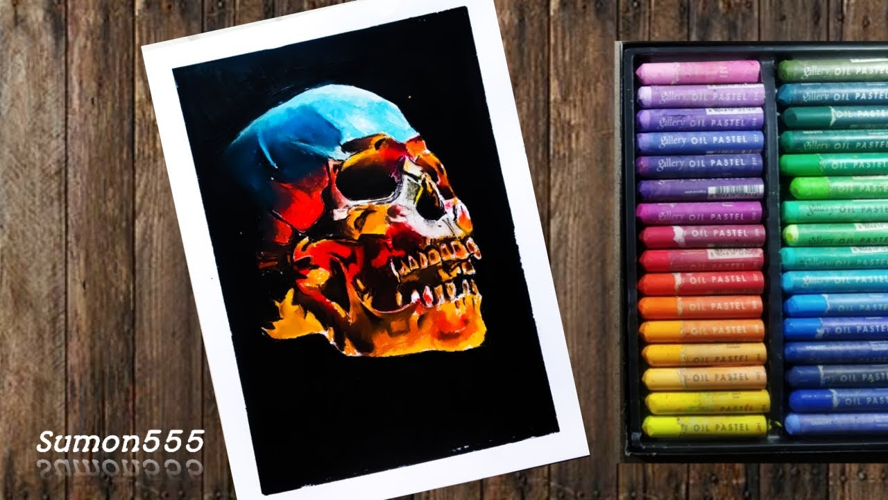 HOW TO DRAW A HUMAN SKULL || REALISTIC EASY OIL PASTEL DRAWING TUTORIAL ...
