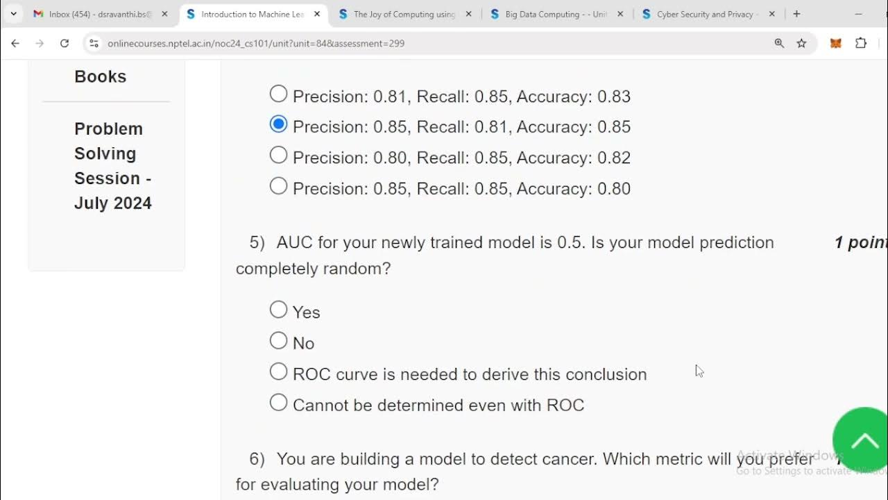 Introduction To Machine Learning Week 7 Nptel Assignment Solutions 2024 Youtube