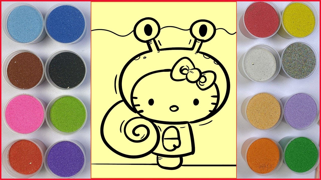 TÔ MÀU TRANH CÁT HELLO KITTY ỐC SÊN . Sand painting hello kitty snail ...