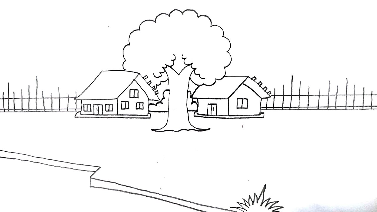 Simple rules for drawing village scenes for Beginners | Scenery easy ...