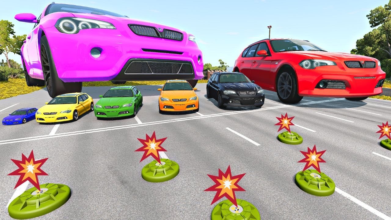 Giant & Small Cars vs Many Mines #2 🚗💥 BeamNG.Drive - YouTube