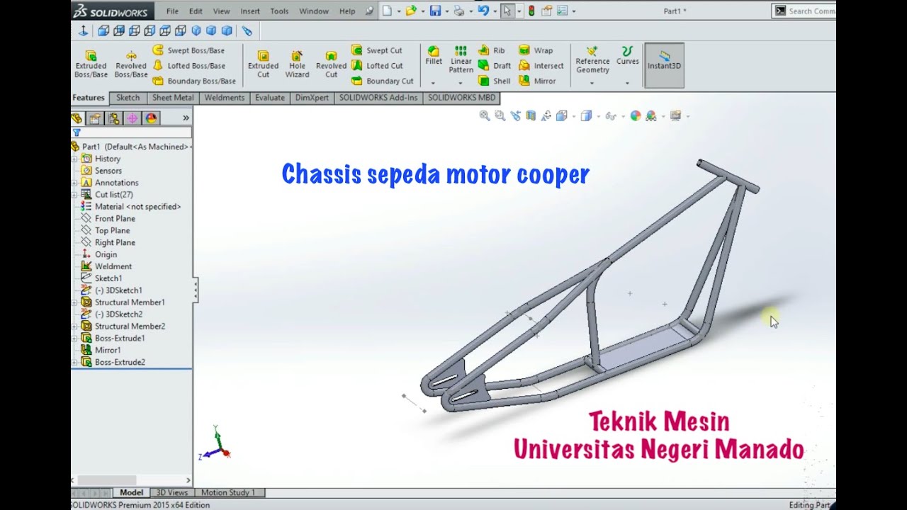 Cara sederhana membuat chassis sepeda motor Cooper di SOLIDWORKS ...