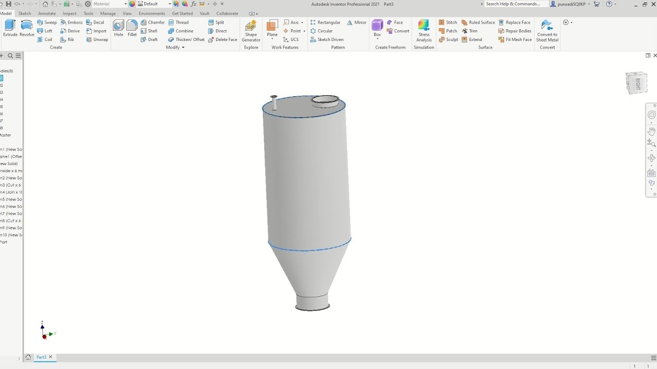 Belajar membuat Hopper di Autodesk Inventor untuk Pemula - YouTube