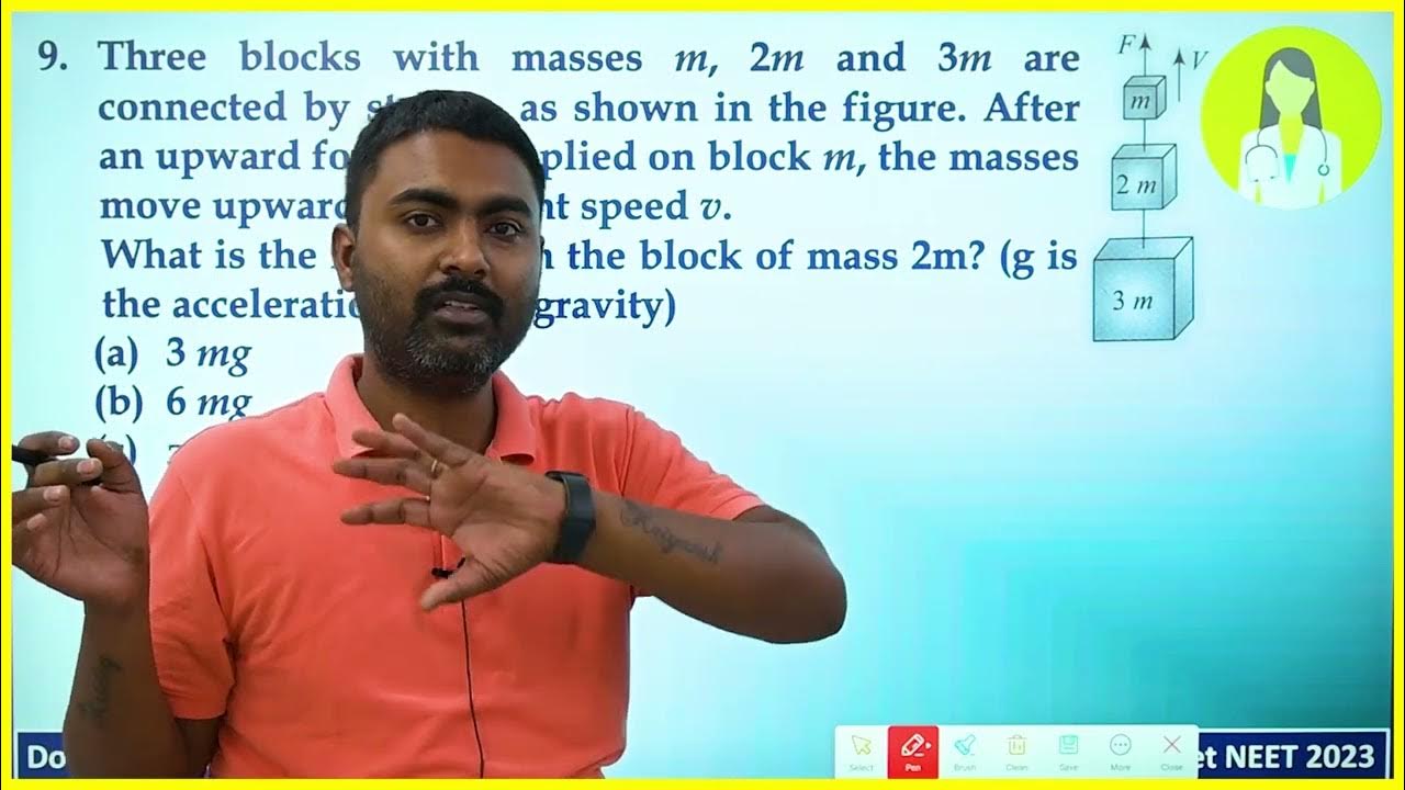 Three blocks with masses m, 2m and 3m are connected by strings, as shown in the figure. - YouTube