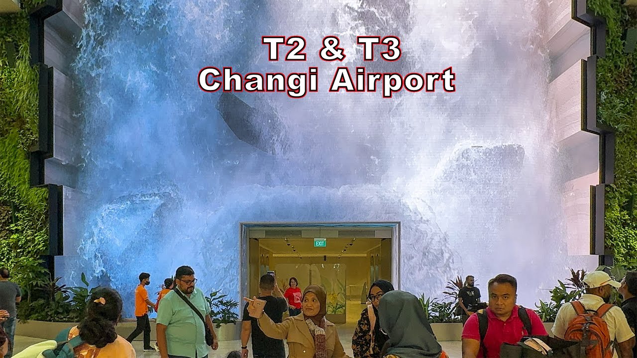 Changi Airport - T2 & T3 | Digital waterfall and butterfly gardens ...