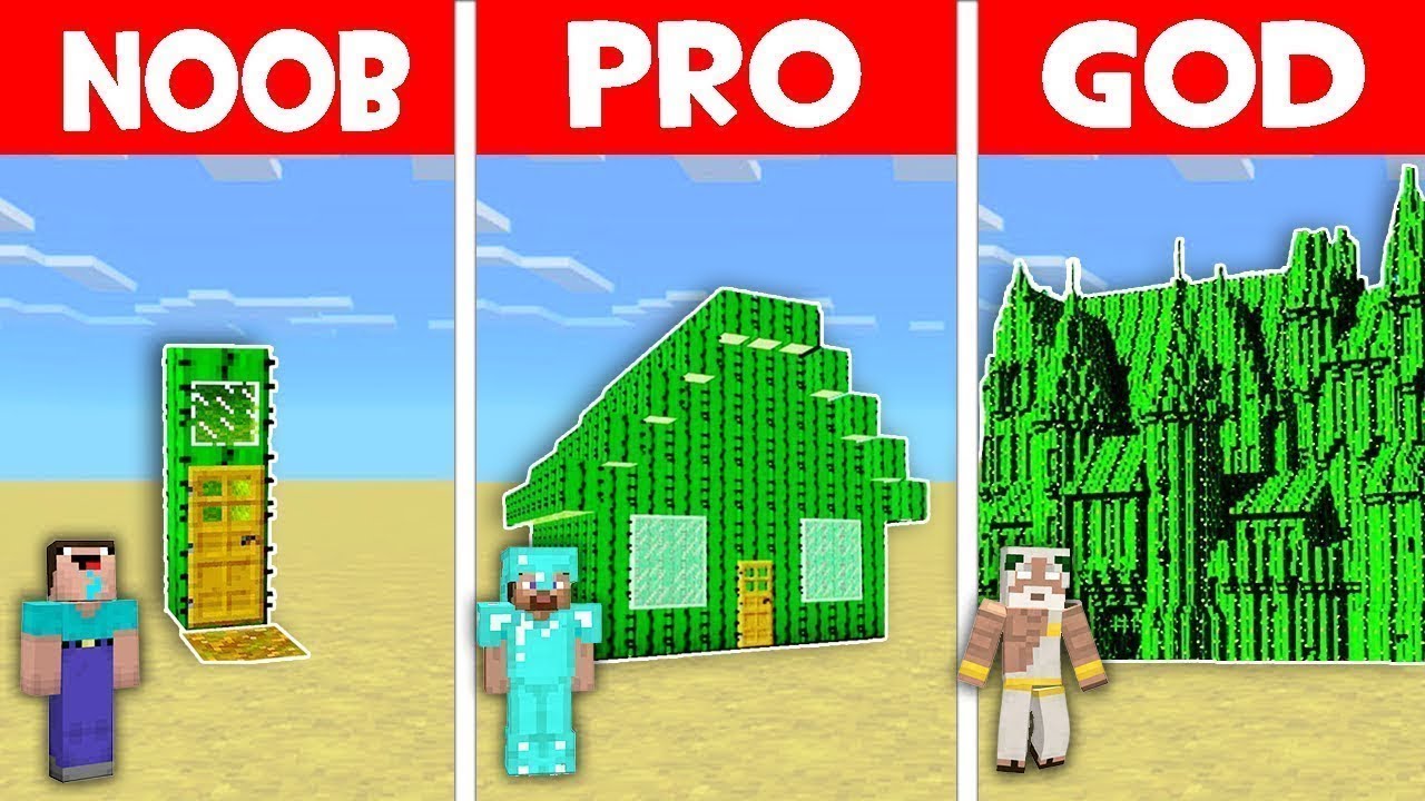 Minecraft Battle: CACTUS HOUSE BUILD CHALLENGE - NOOB vs PRO vs HACKER ...