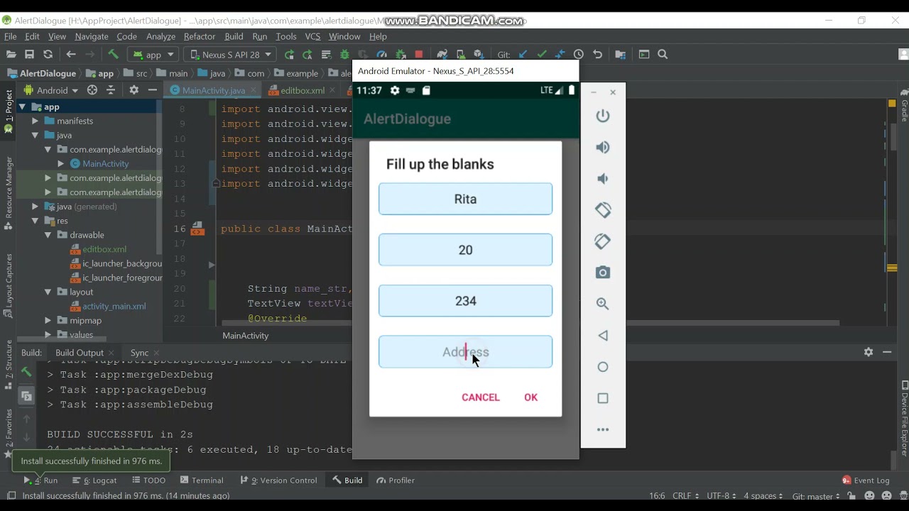 Output of Multiple Edittext inside an Alert Dialog - YouTube