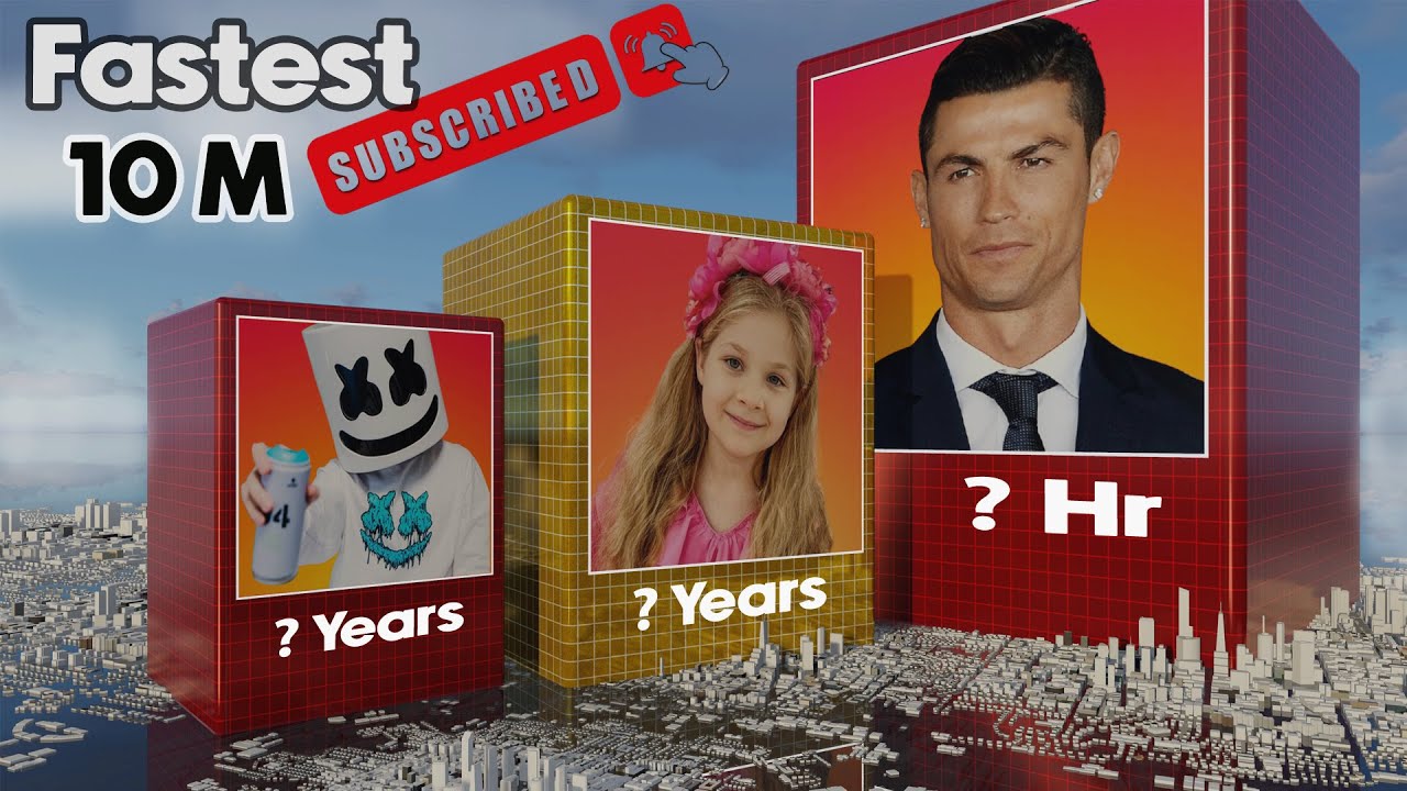 Fastest Hit 10 Million Subscribers on YouTube 3D comparison UR ...