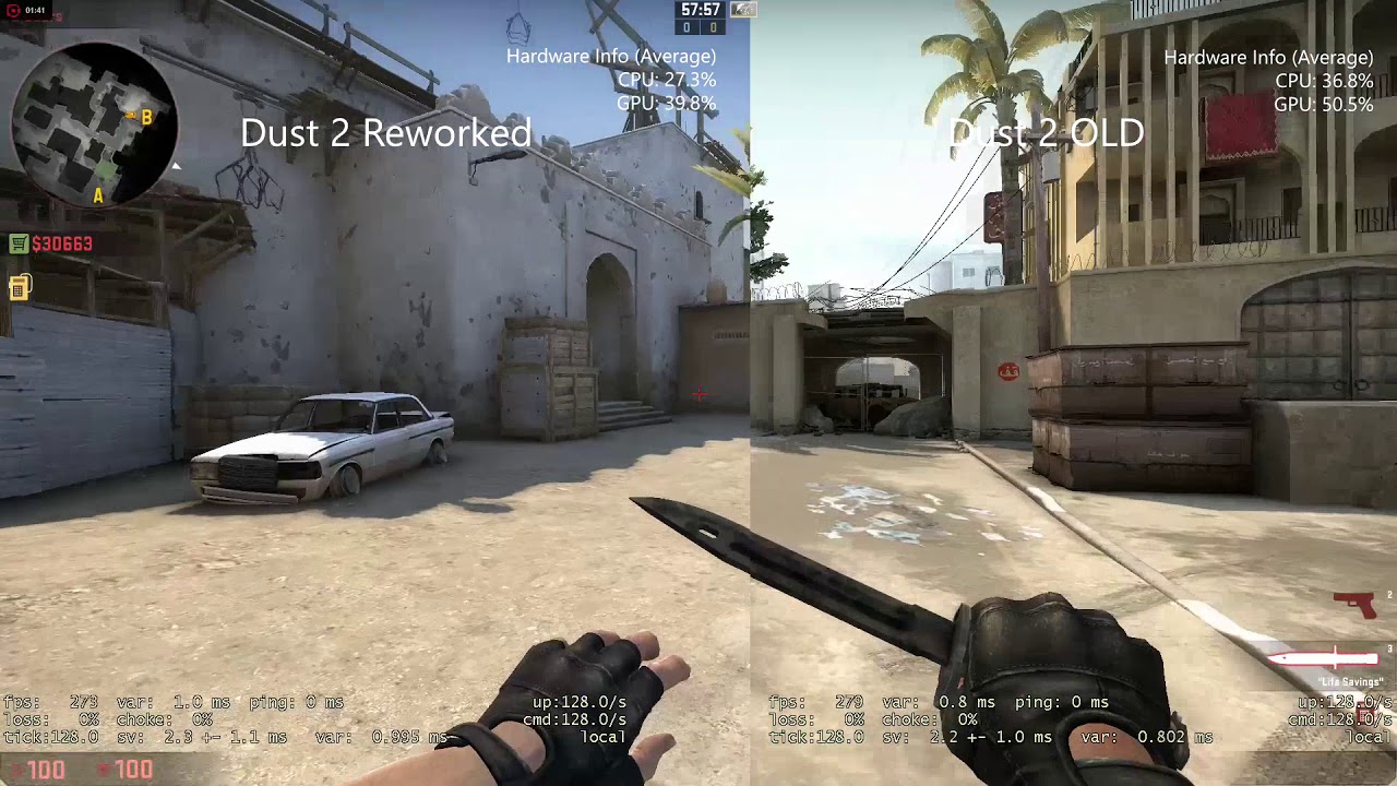 Dust 2 reworked vs Old Dust 2- Side by side performance test - YouTube