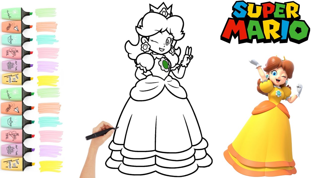 Super Mario Princess Daisy Coloring and Drawing | Coloring video for ...