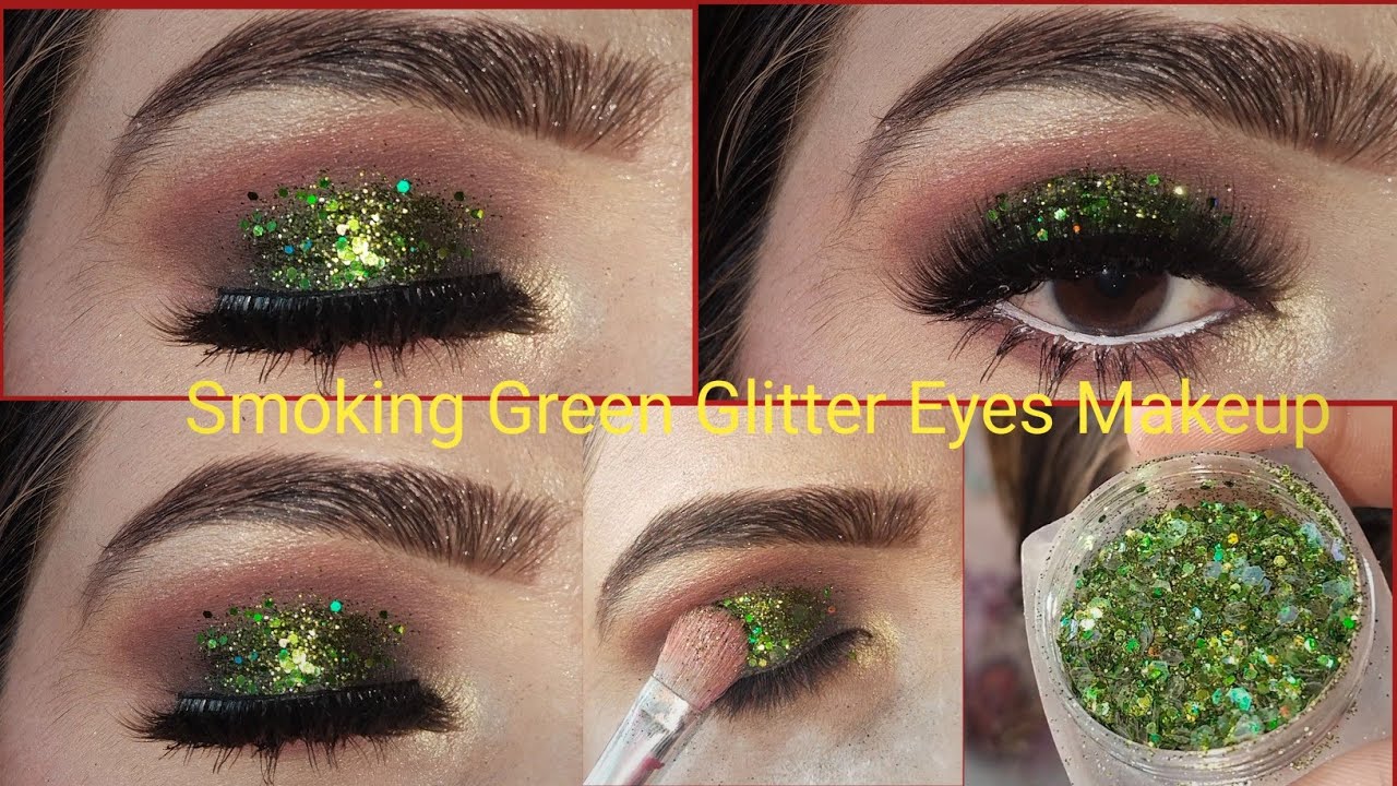 Glitter Eyeshadow Makeup ||Chunky glitter eyeshadow tutorials || Green ...
