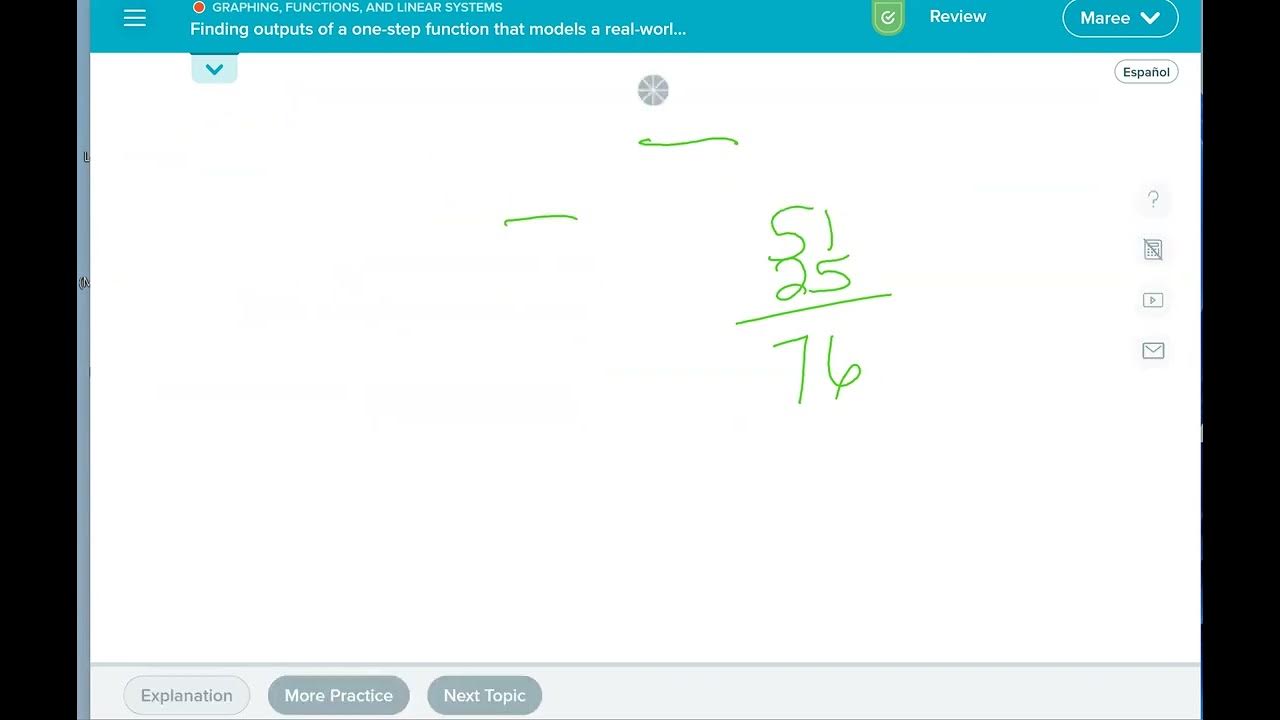 Finding outputs of a one step function that models a real world situation: Two variable equation ...