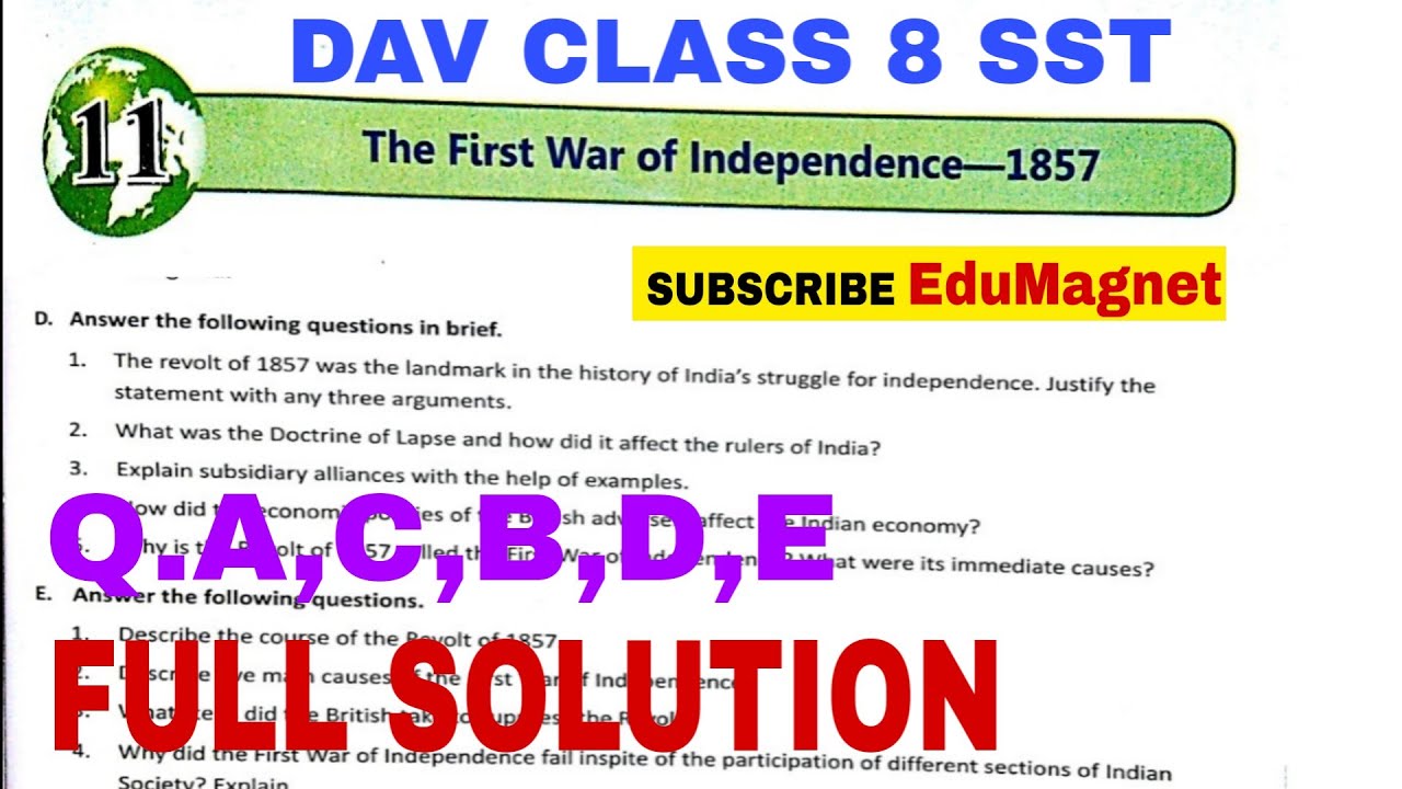 Dav Class 8 Sst Chapter 11 Question Answer THE FIRST WAR OF Dav Class 8 Sst Chapter 11 Question Answer THE FIRST WAR OF