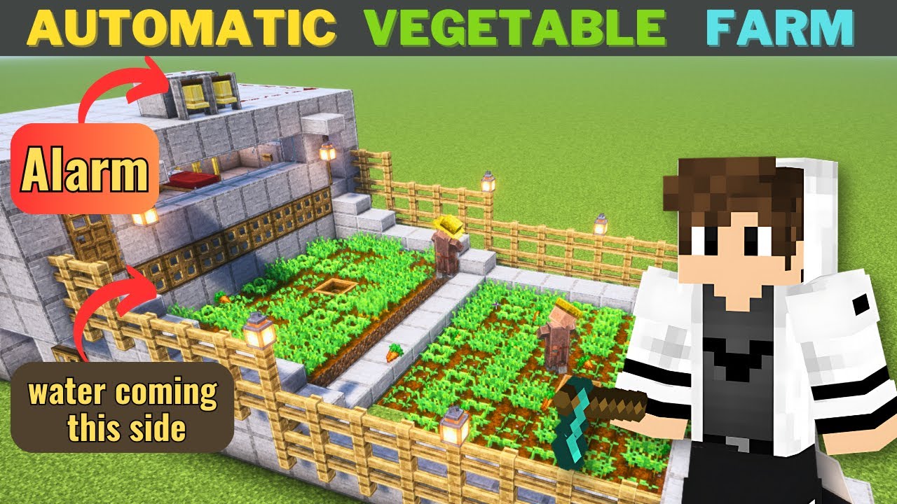 How to make automatic vegetable farm with alarm in minecraft - YouTube