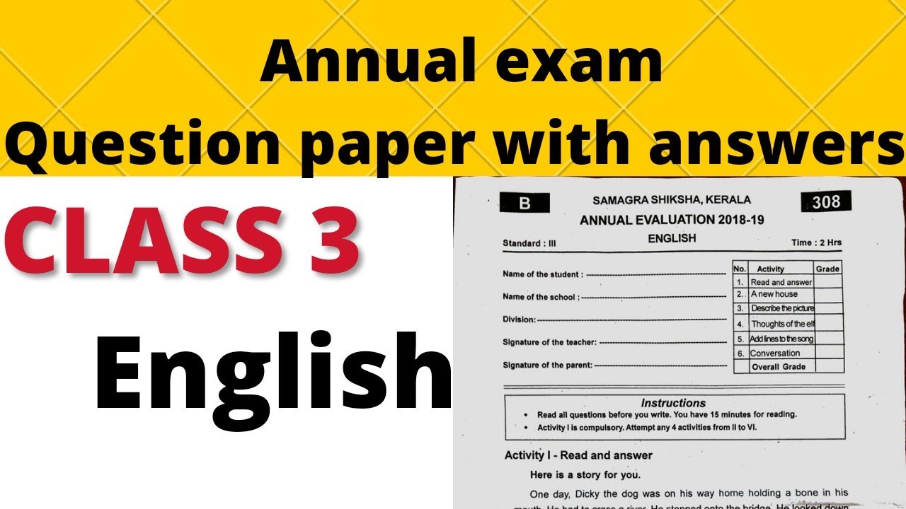 class 3 English Annual exam question paper with answers # ...