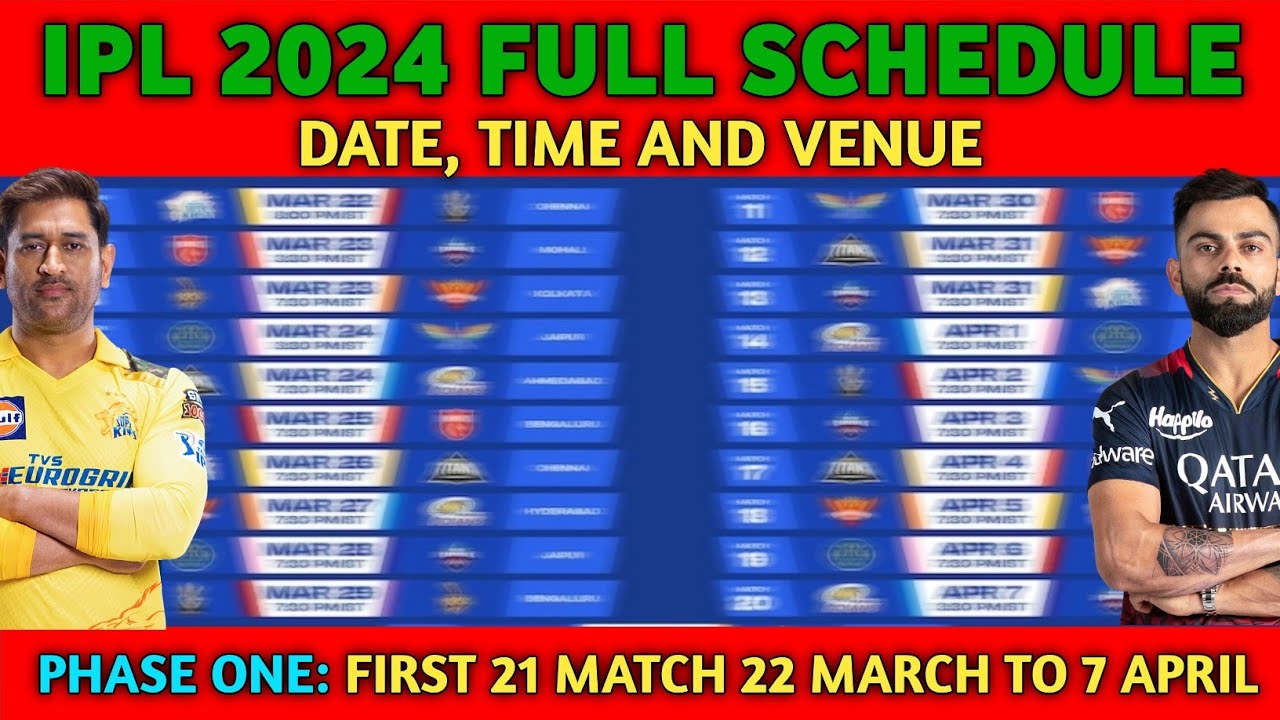 IPL 2024 Schedule: Date, Time And Venue | Ipl 2024 opening match | IPL ...