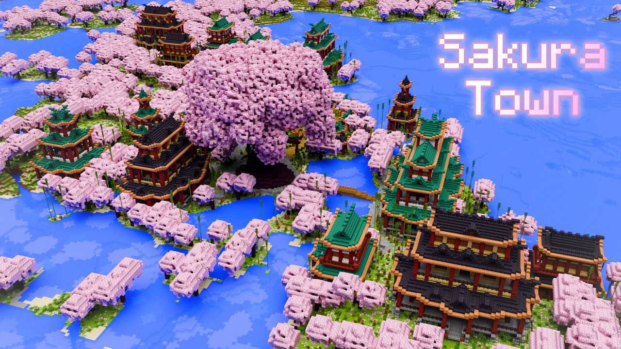 I Built a Sakura Town in Minecraft | Minecraft Timelapse + World Map ...