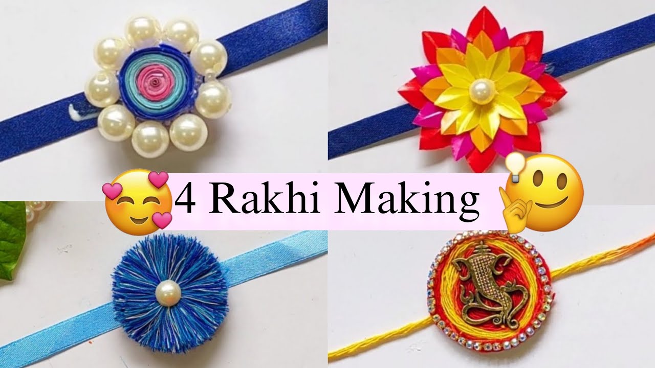4 Easy & simple rakhi making at home/rakhi making for school ...