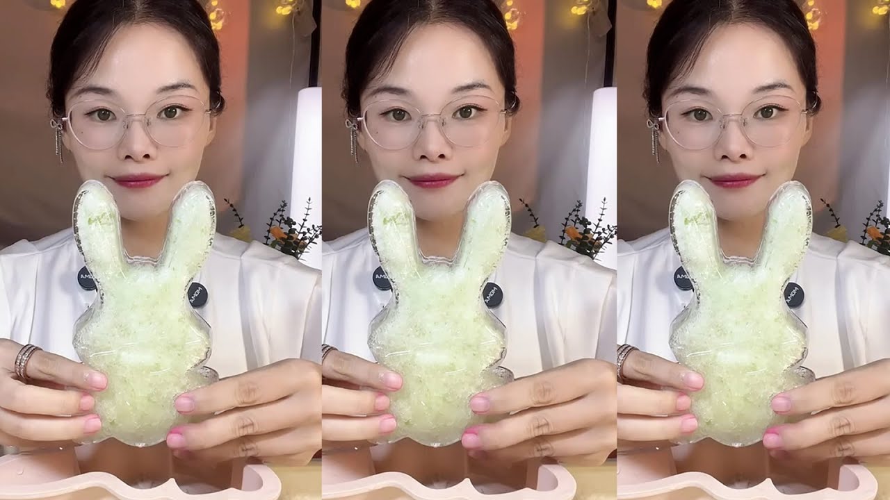 Shan / ASMR ICE EATING WITH MATCHA + MILK POWDER + PASSION FRUIT # ...