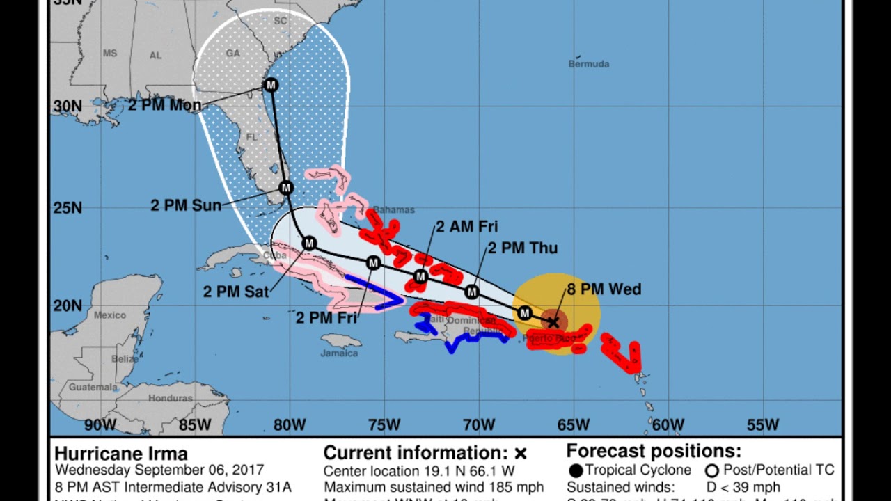 Major Hurricane Irma [11L] (2017) NHC Official Forecast Cone Advisories ...