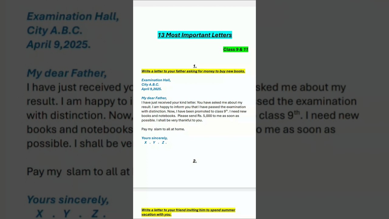 13 Most Important letters for 2025 | Easy and Short English | Class 9 ...