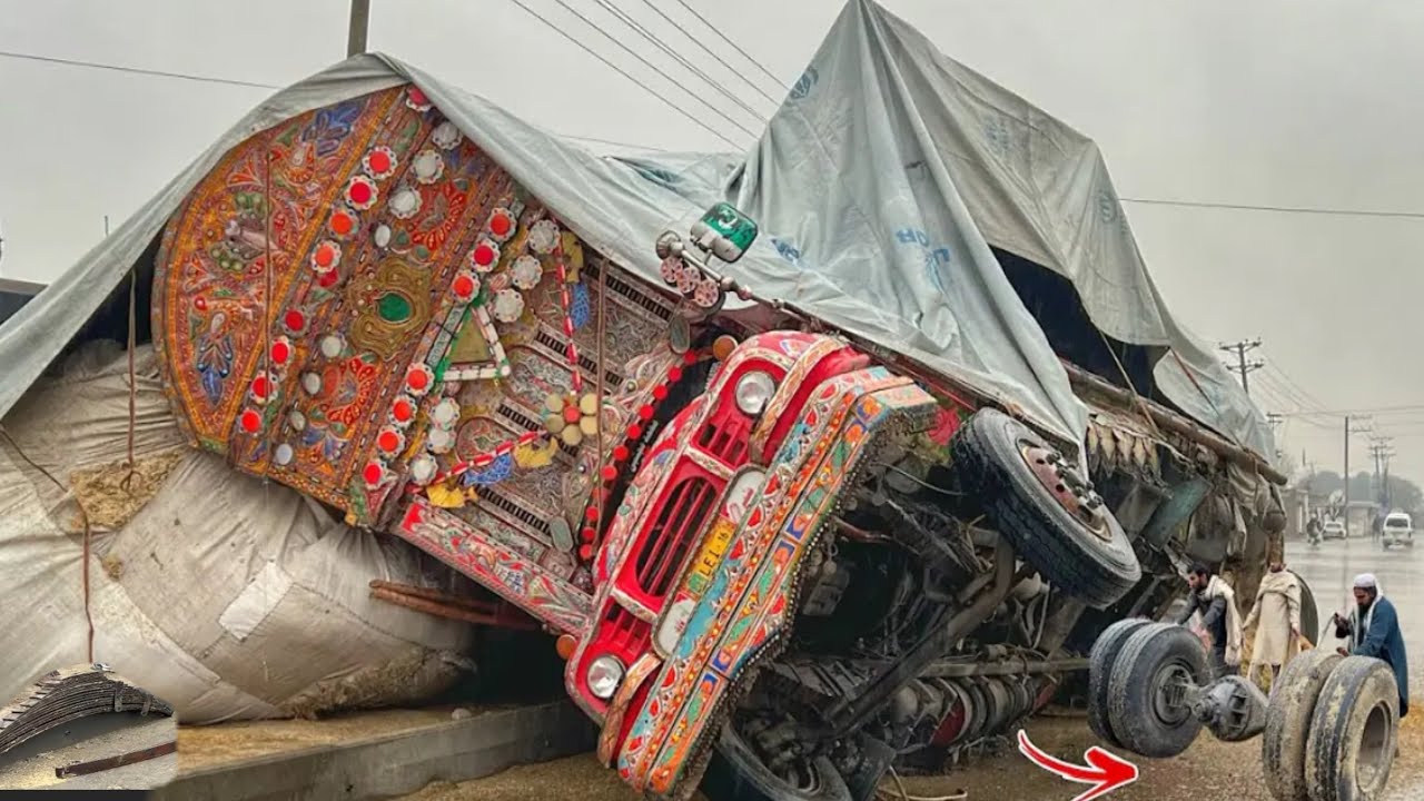 Overloaded Truck Loses Tire and Crashes on Road" How Expert Mechnic ...