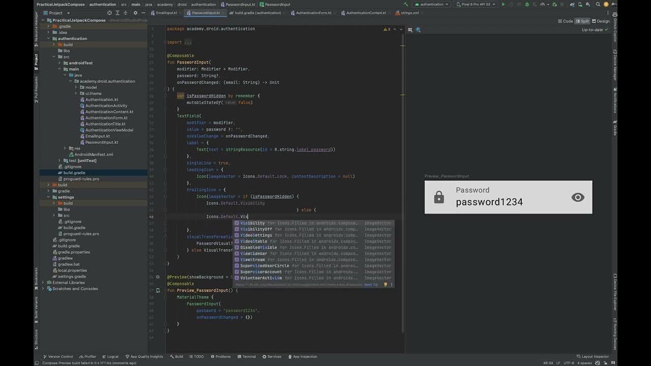 Building an Authentication form with Practical Jetpack Compose: Creating the Password input ...