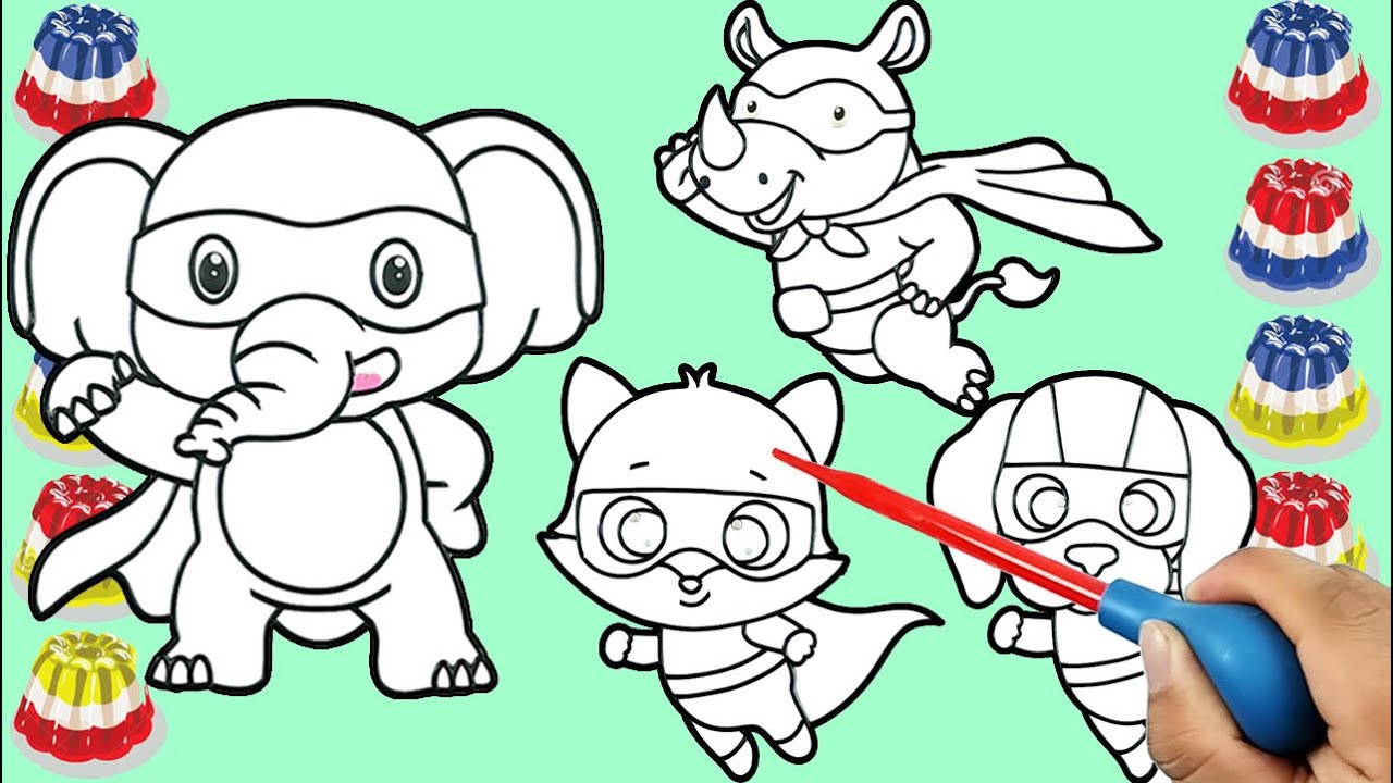 Superheroes: Fox, Dog, Rhino, Elephant | Coloring with jelly | Learn ...