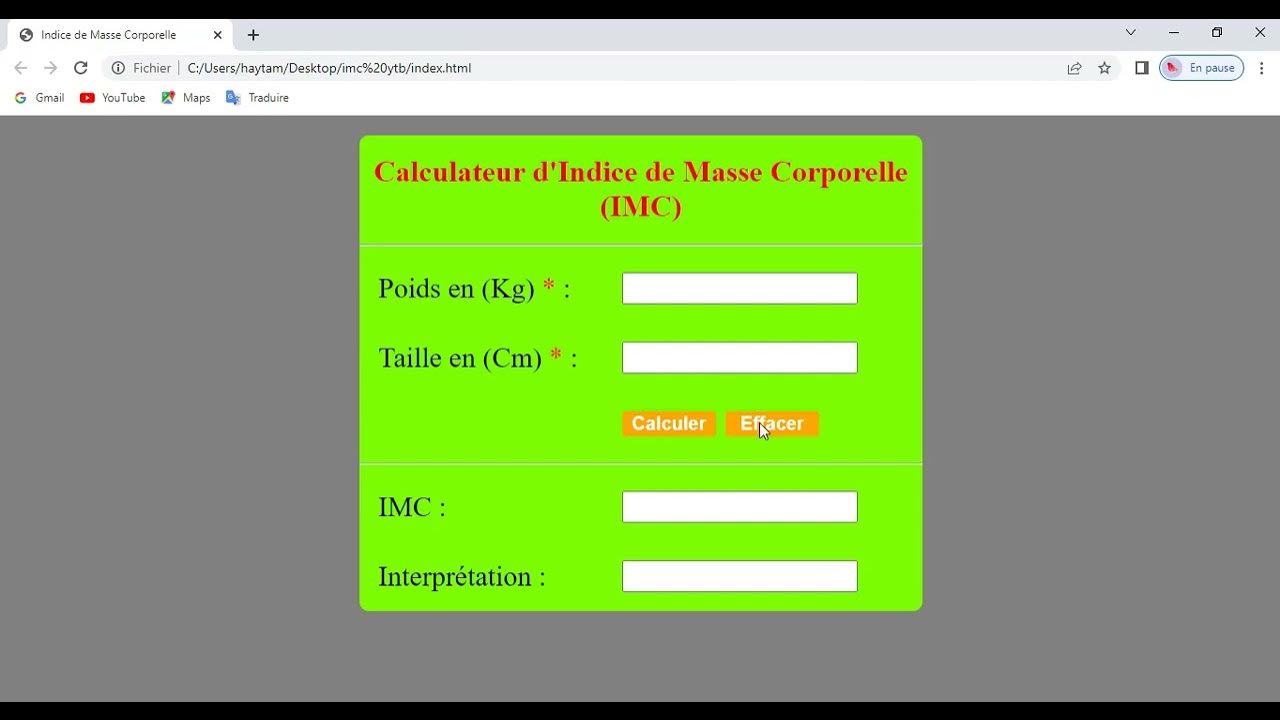 Formule de IMC en HTML - CSS --- Partie 2 - YouTube