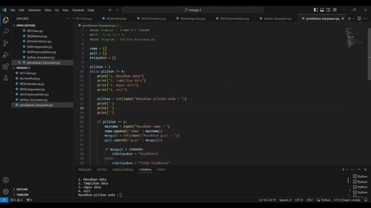 TUGAS JOBSHEET 7 DASAR PEMROGRAMAN - KONSEP PEMROGRAMAN BERORIENTASI OBJEK PADA PYTHON - YouTube