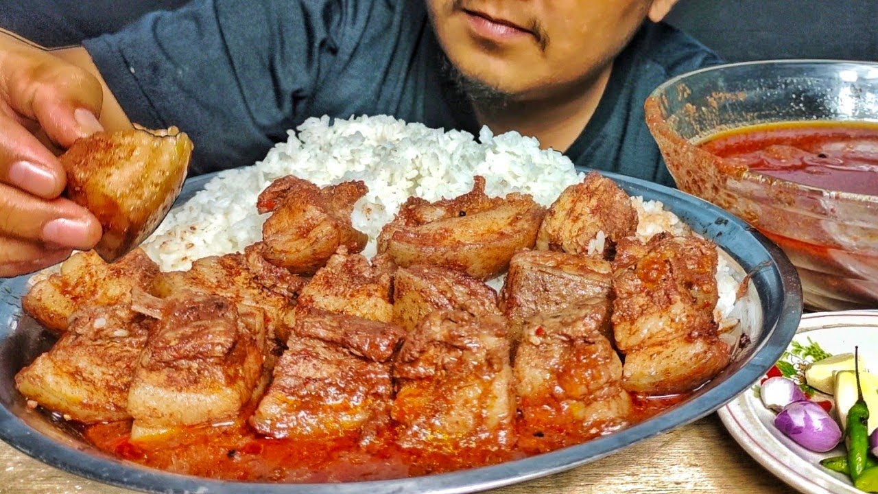 ASMR EATING PORK BELLY || MAKAN LEMAK BABI BAGIAN PERUT || DAGING BABI ...