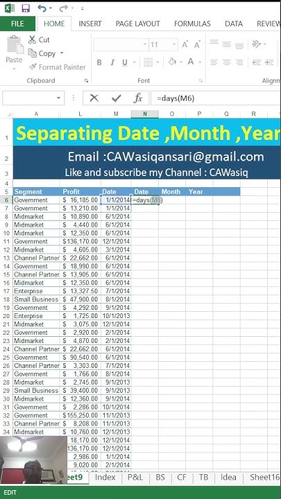 Separating Date ,Month ,Year Excel Youtube shorts - YouTube