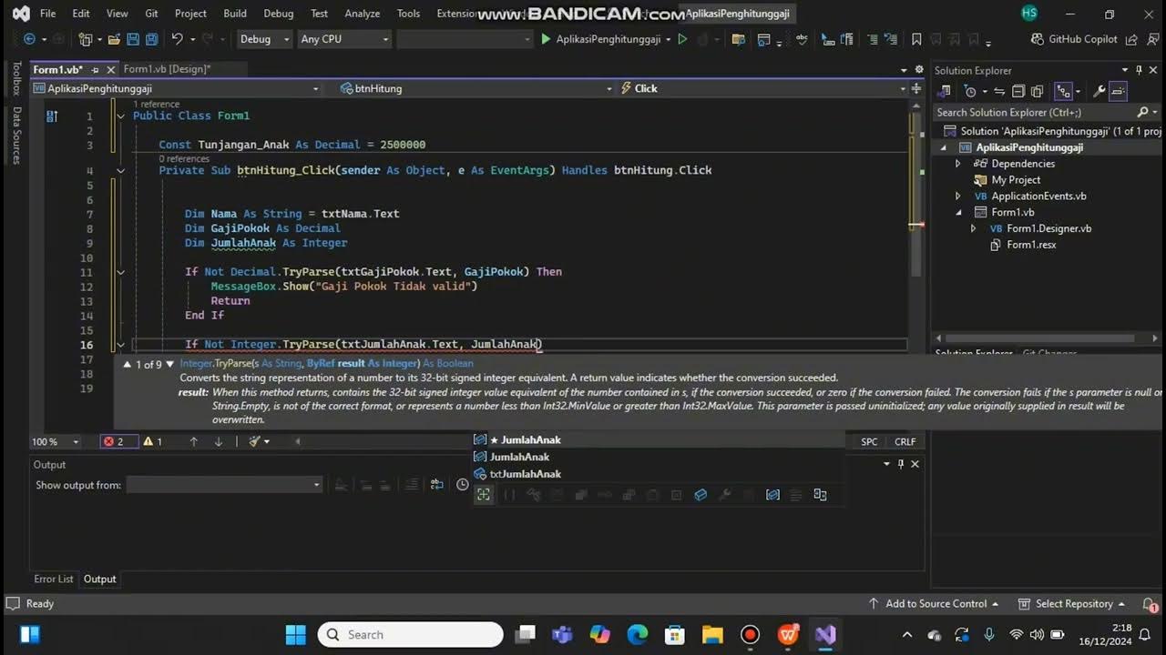 Pembuatan Aplikasi penghitung Gaji Karyawan menggunakan Visual Basic 2022. #unsia #visualbasic ...