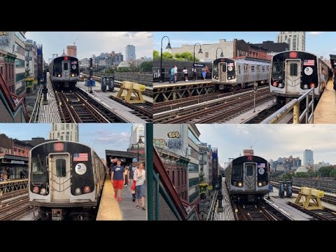 BMT Jamaica Line: PM Rush hour (J) (Z) (M) train action @ Marcy Avenue ...