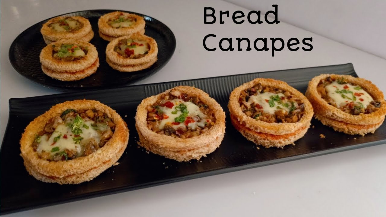 Mushroom Bread Canapes | Cheesy Bread Canapes recipe | Cheesy bread ...