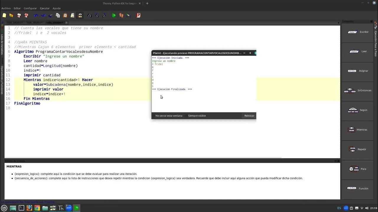 Ejercicio de contar vocales para una frase en Pseint y Python - YouTube