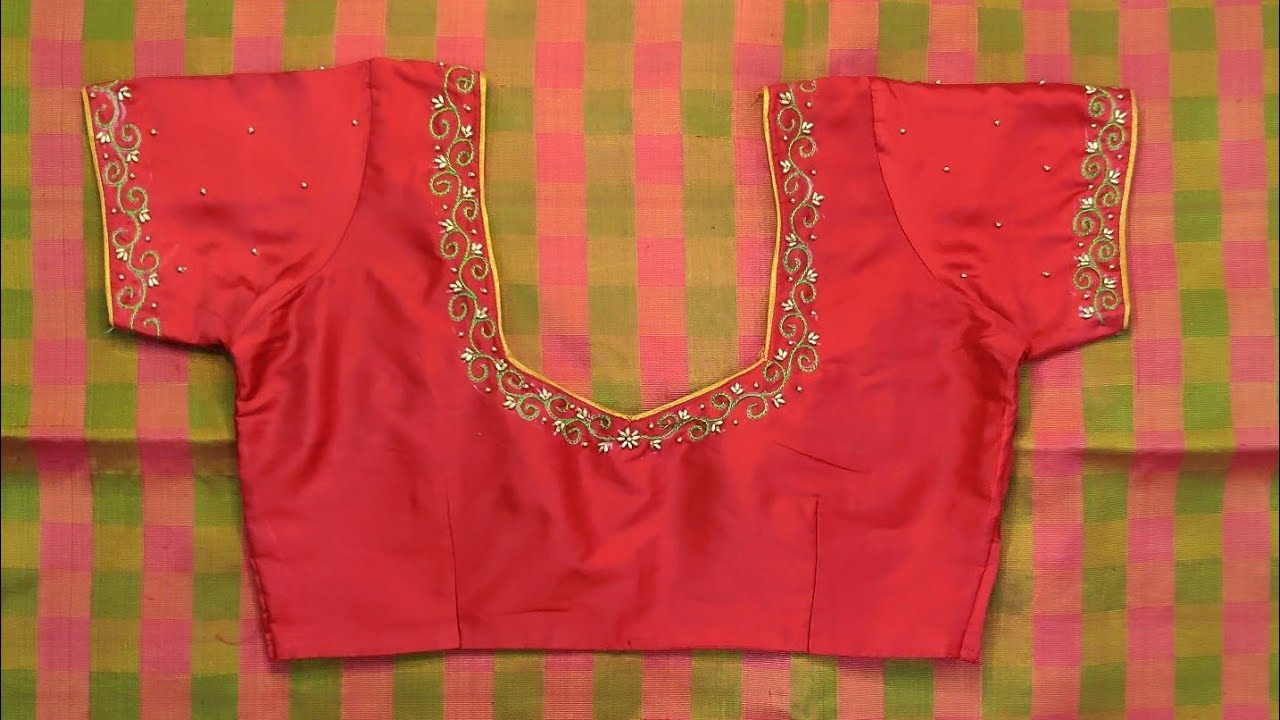 Very easy design on stitched blouse | stem stitch | bead work | basic ...