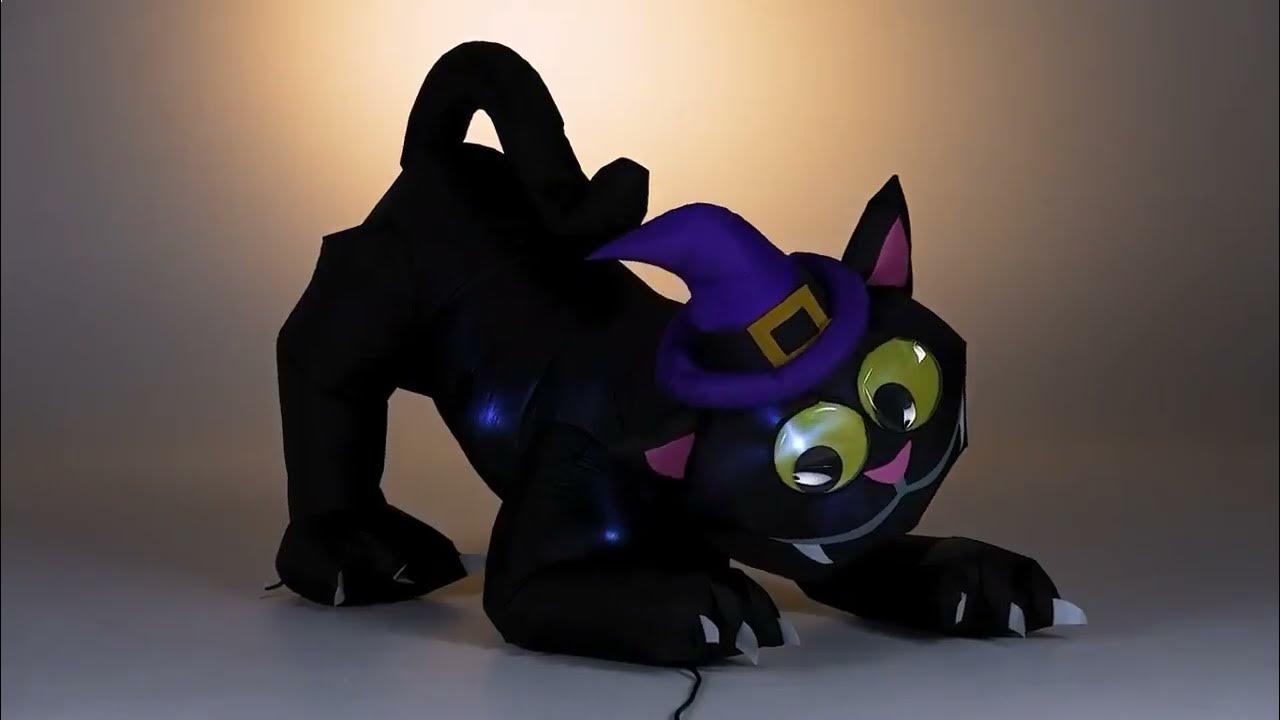 2022 Gemmy Animated Airblown Inflatable Lowe's Halloween Black Cat With Googly Eyes - YouTube