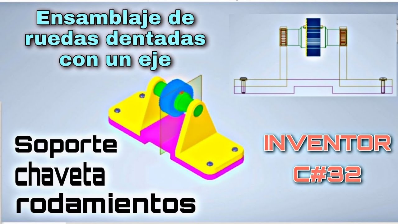 Ensamblaje de ruedas dentadas en un eje con chaveteros, rodamientos y ...