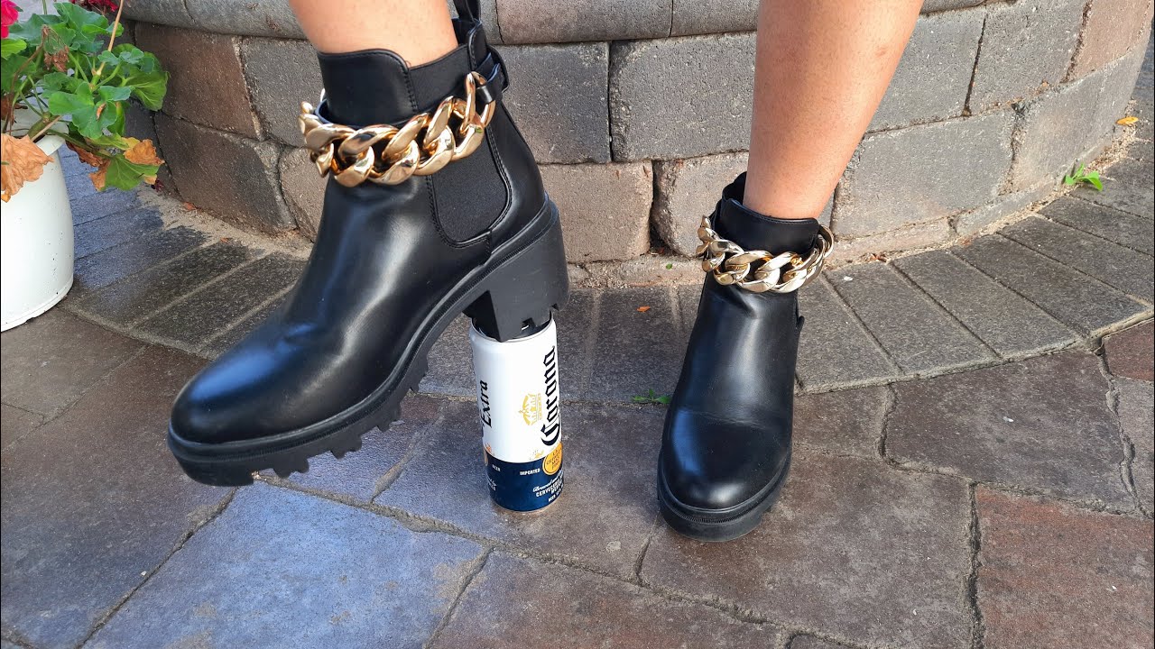 Crush Corona beer can under black boots #asmr #crushing #bootsheels # ...