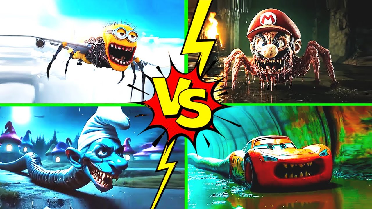 MCQUEEN HELICOPTER vs Minion Infected Sky vs SMURF-WORM.EXE vs SUPER ...