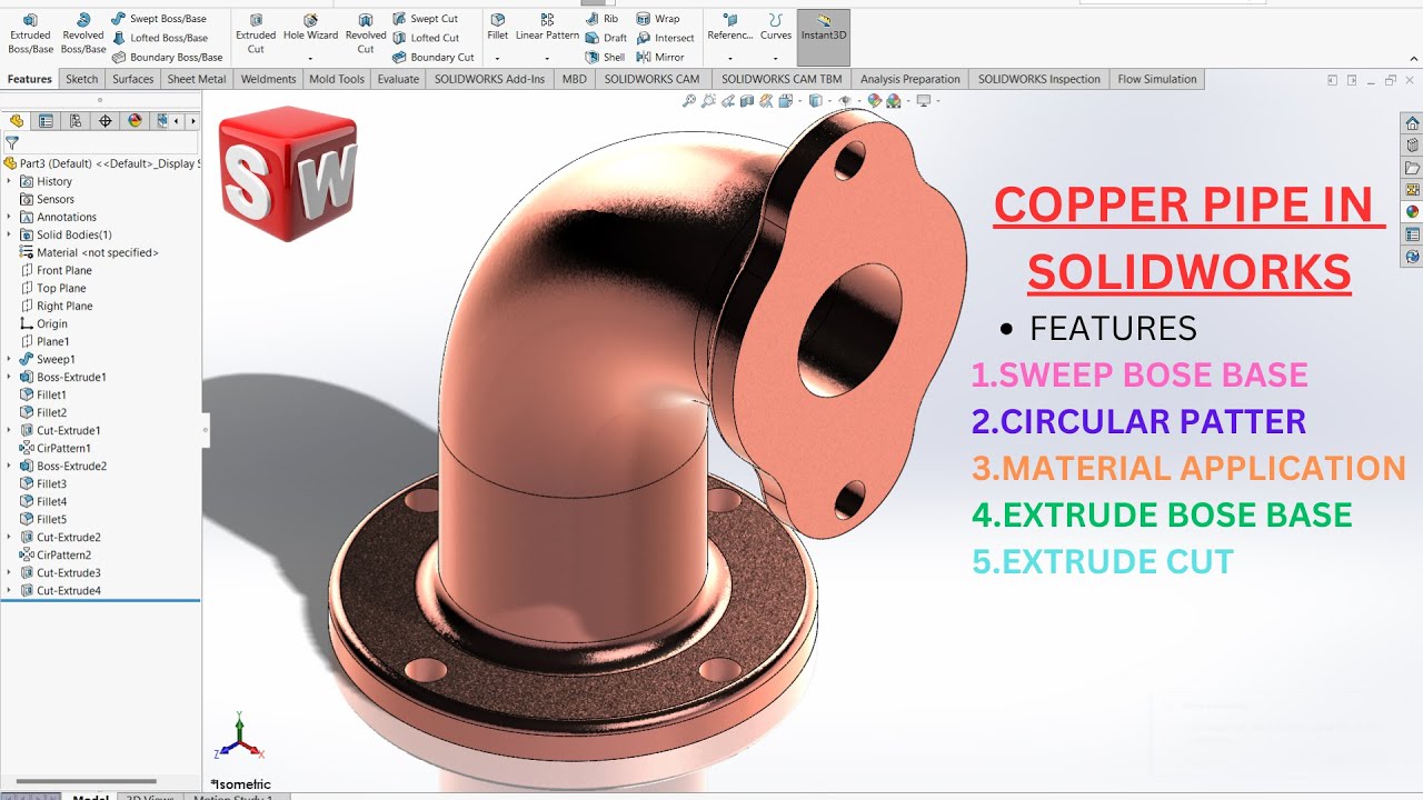 MAKING A COPPER PIPE IN SOLIDWORKS. - YouTube